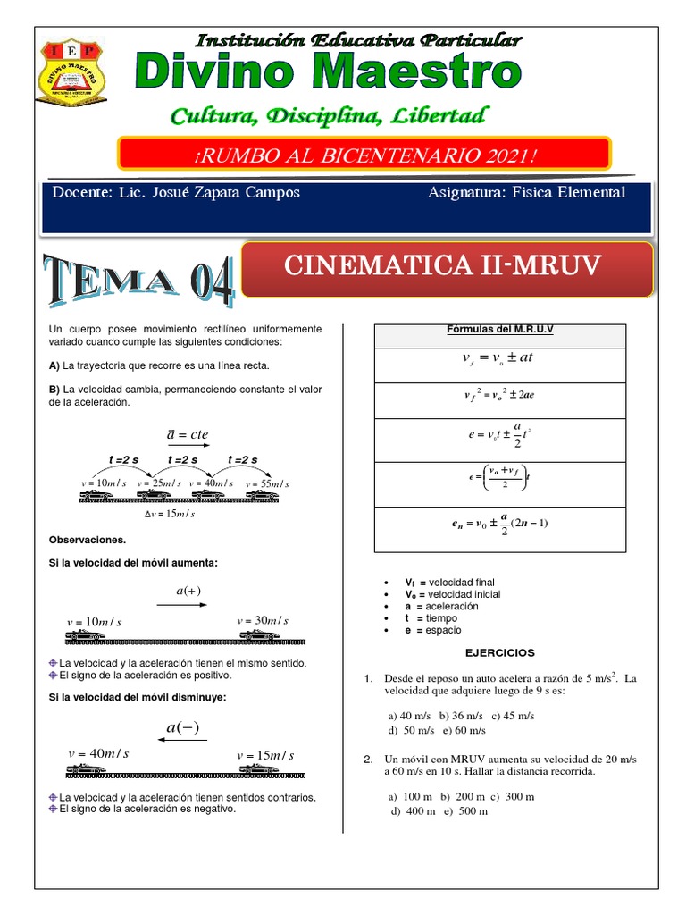 TEMA 4. CINEMÁTICA II-MRUV | PDF | Velocidad | Aceleración