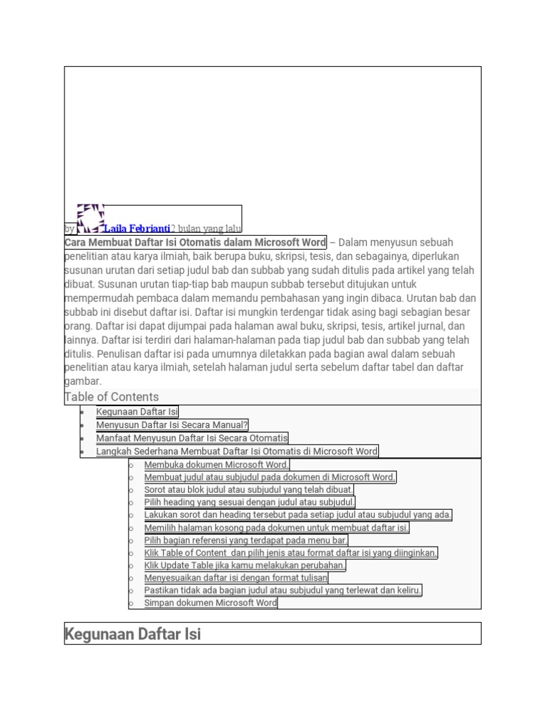 Cara Membuat Daftar Isi Otomatis Secara Rapi Dalam Microsoft Word | PDF