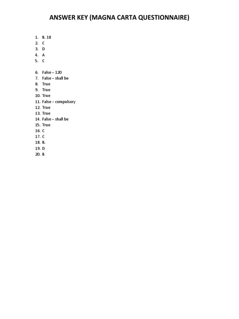 ANSWER KEY (Magna Carta) | PDF
