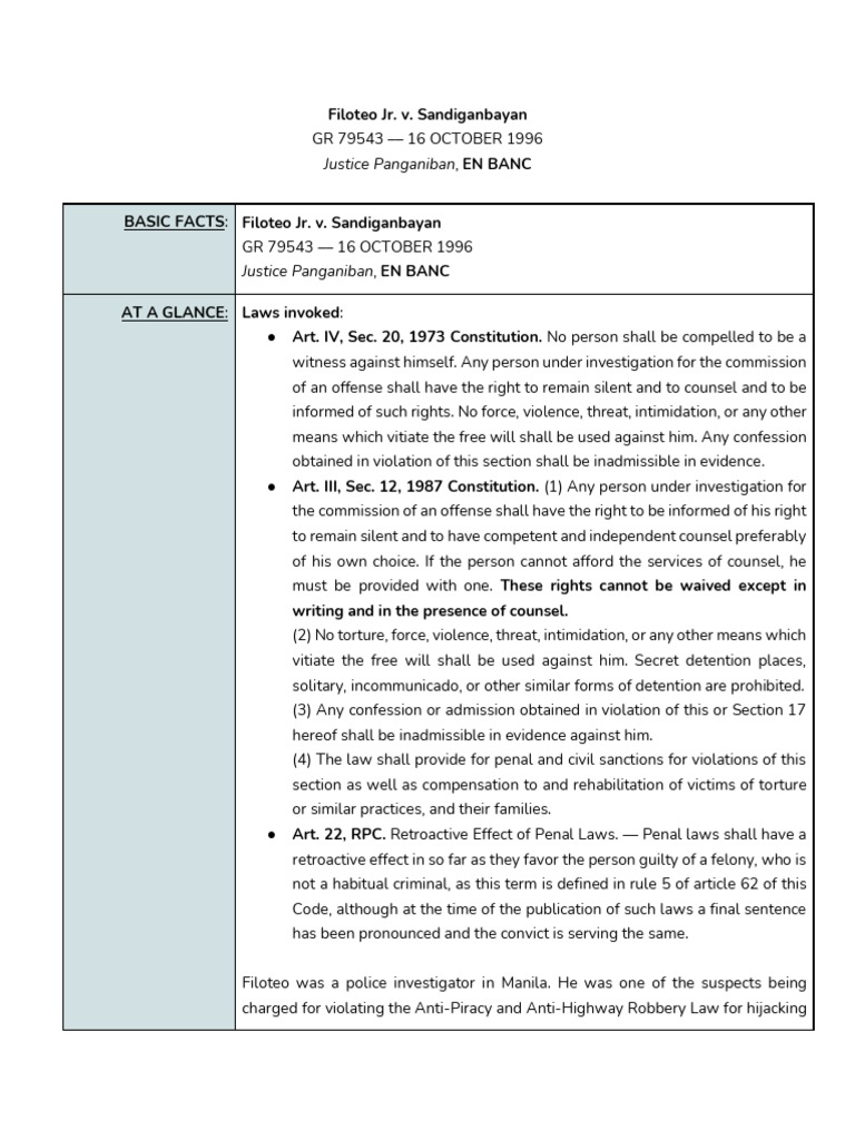Filoteo Jr. v. Sandiganbayan Ruling | PDF | Ex Post Facto Law | Crimes