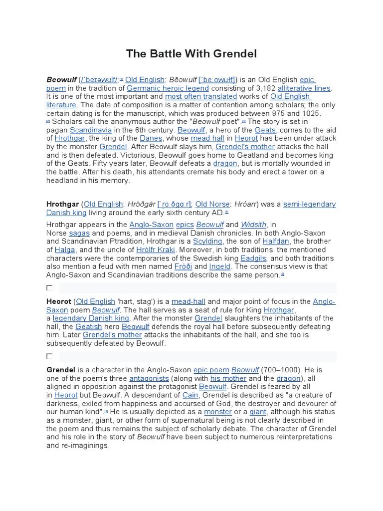 The Battle With Grendel | PDF | Beowulf | English Folklore