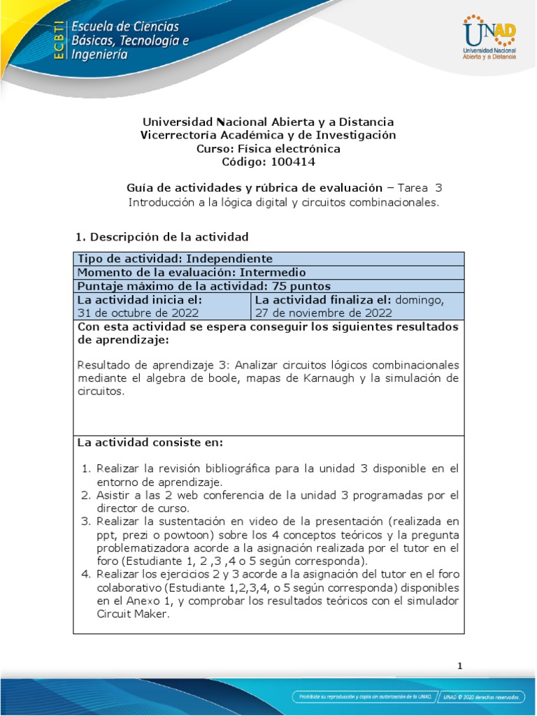 Guia de Actividades y Rúbrica de Evaluación - Unidad 3-Tarea 3-Introducción A La Lógica Digital ...