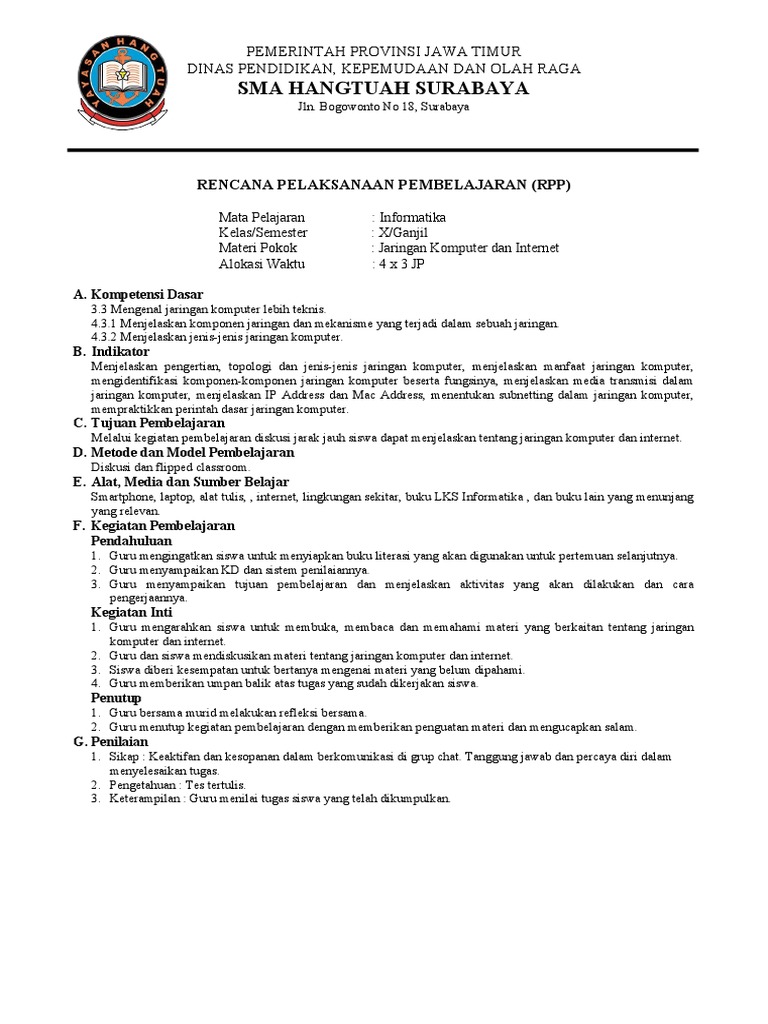 RPP Jaringan Komputer Dan Internet | PDF