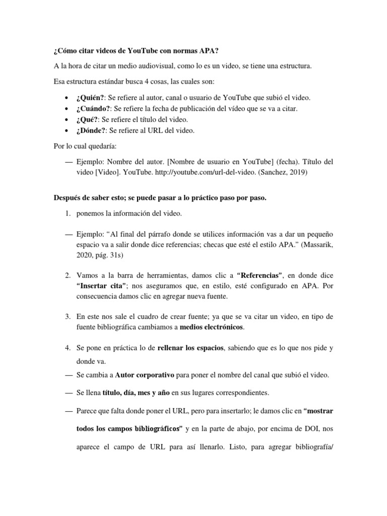 Citar videos de YouTube en APA 7 | PDF | Youtube | Estilo apa
