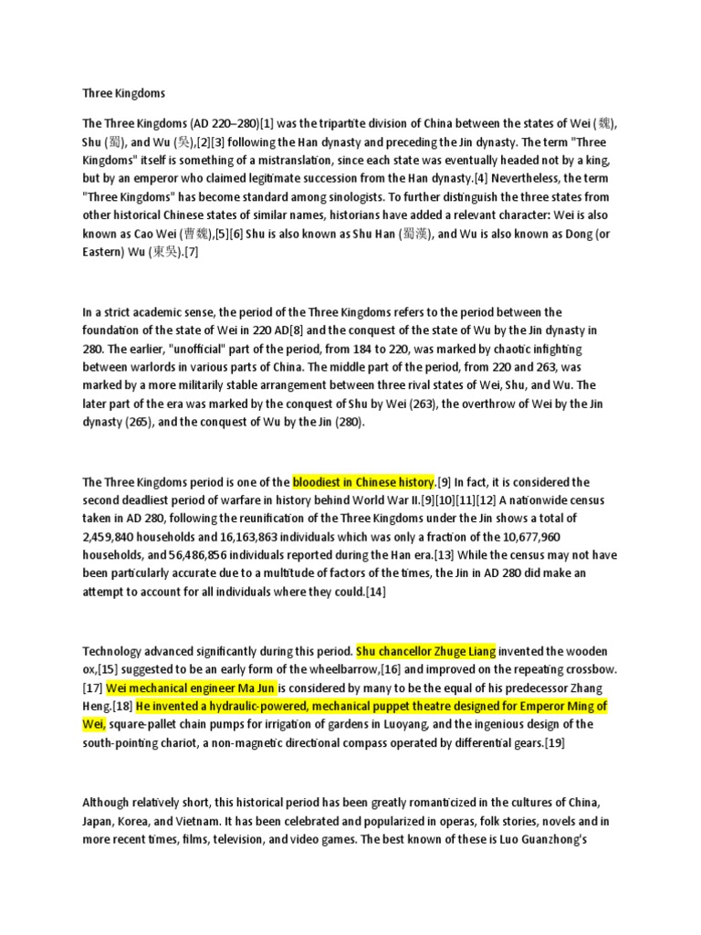 Three Kingdoms Summary | PDF | Three Kingdoms | Han Dynasty