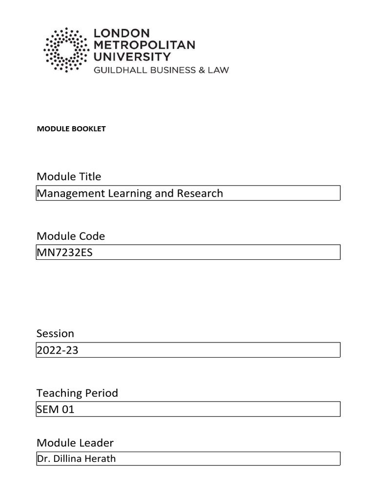 MN7232ES SEM01 2022-23 Module Handbook | PDF | Academic Journal ...