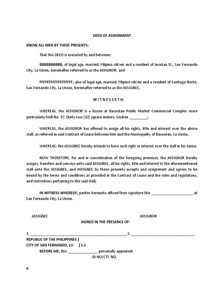 Deed of Assignment-Sample | PDF