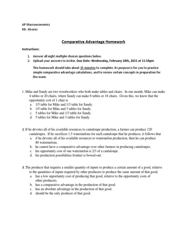 Comparative Advantage Homework | PDF | Comparative Advantage | Opportunity Cost