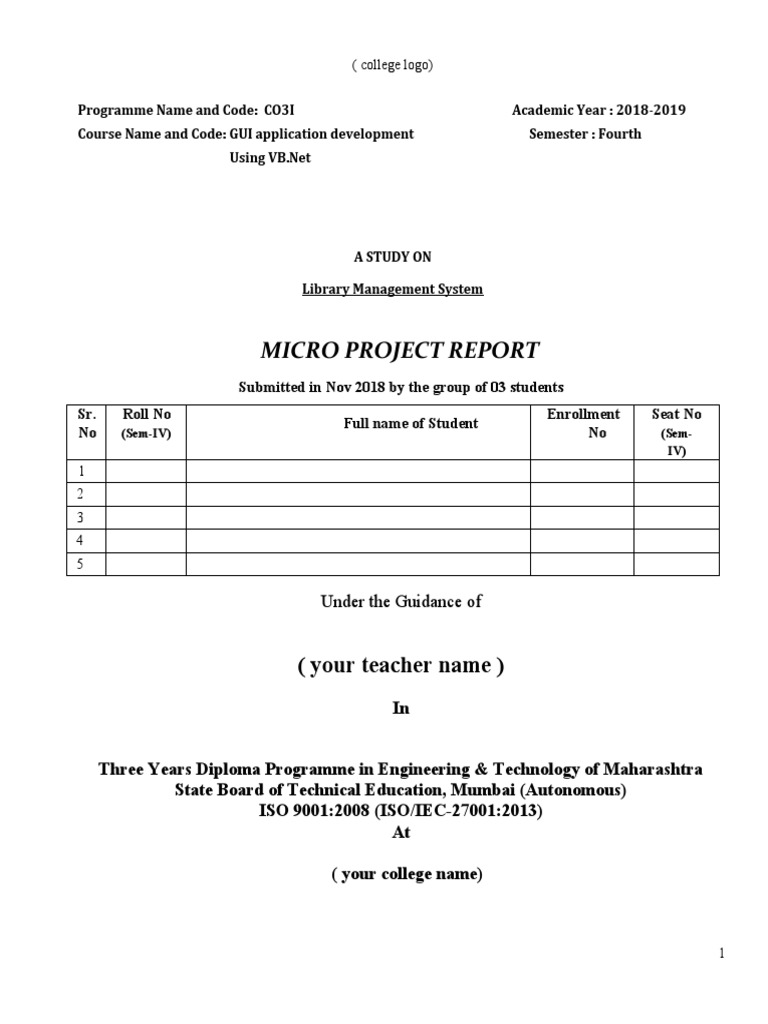 Micro Project Report: (Your Teacher Name) | PDF | Visual Basic .Net | Libraries