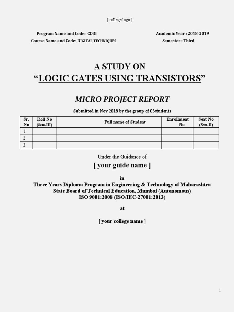 LOGIC GATES USING TRANSISTORS Digital Techniques | PDF | Logic Gate ...
