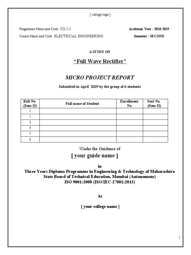 Full Wave Rectifier Micro Project Report | PDF | Transformer | Electrical Engineering