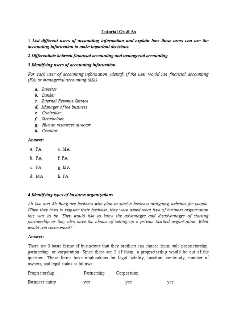Tutorial 1 Answers | PDF | Equity (Finance) | Partnership