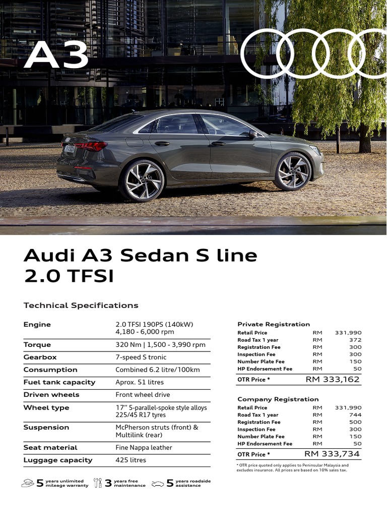 Audi A3 Sedan S Line 2.0 TFSI: Technical Specifications | Download Free PDF | Transport | Luxury ...