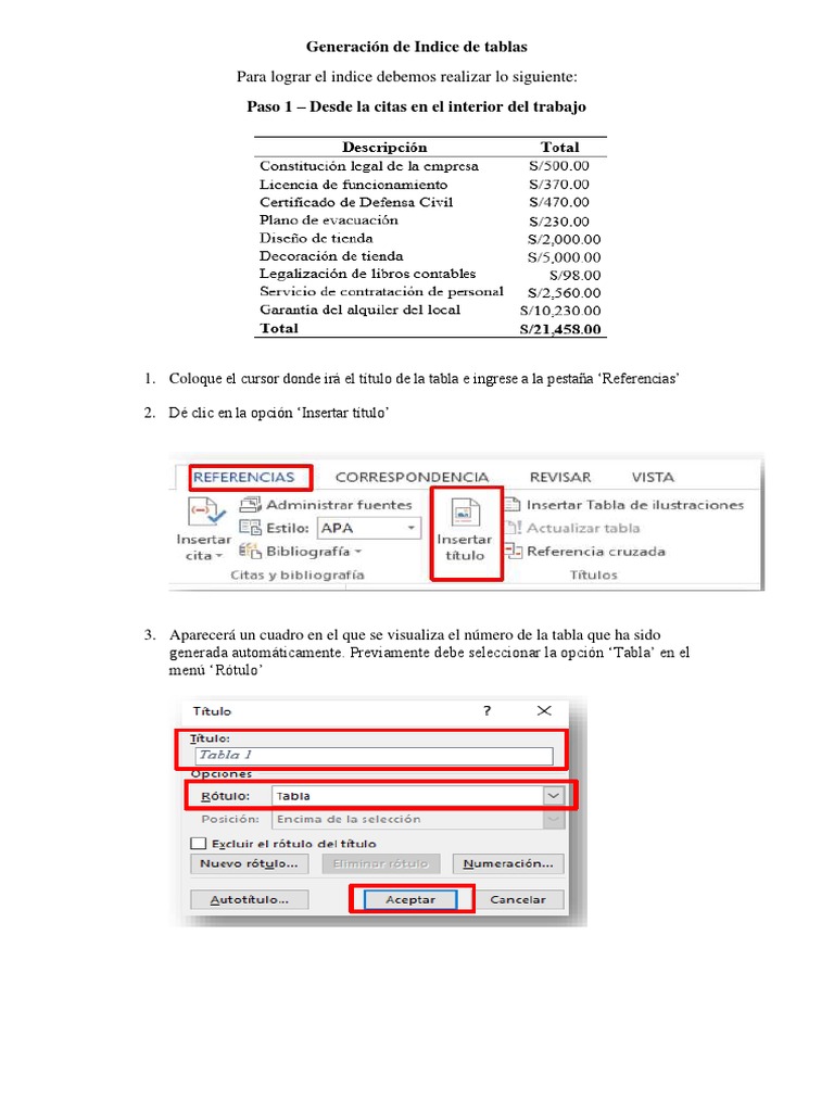 Generación de Indice de Tablas y Figuras | PDF