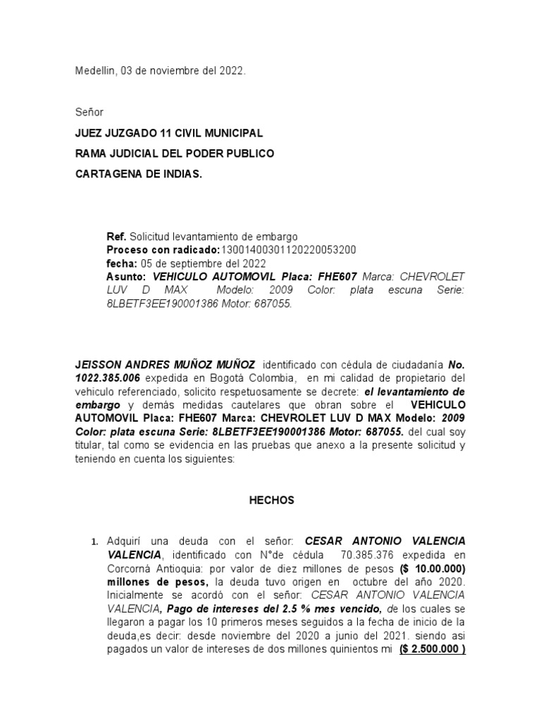 Solicitud-de-Levantamiento DE EMBARGO | PDF