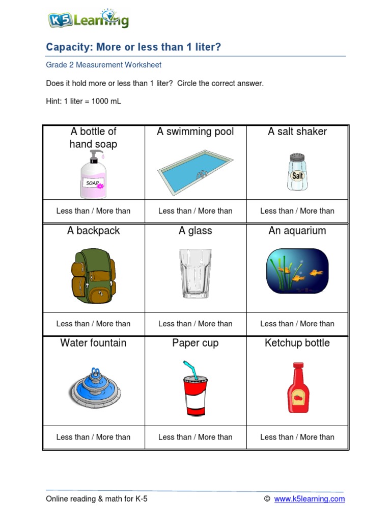 Grade 2 Measurement Capacity Liters B | PDF