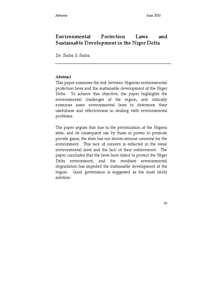 Environmental Protection Laws and Sustainable Development Niger Delta AFRICANA Vol4 No1 ...