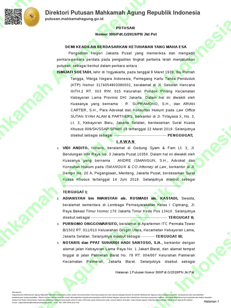 Putusan 300 PDT.G 2019 PN JKT - PST 20220930143929 | PDF
