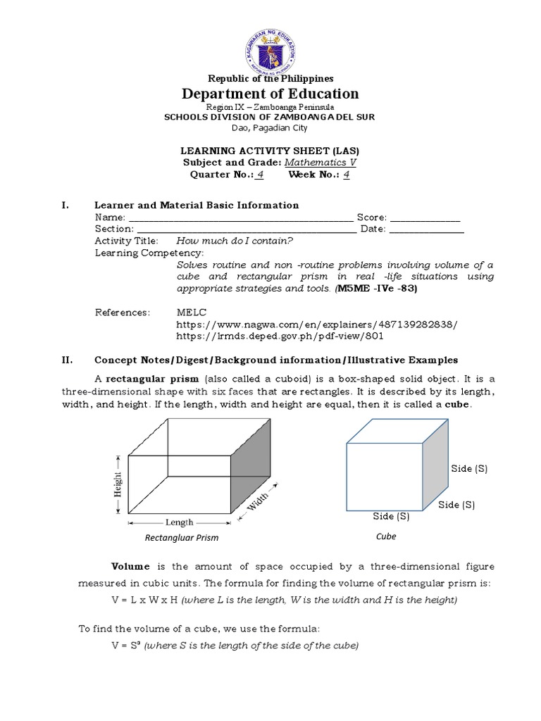 Sample LAS Volume of Prism 1 | PDF | Volume | Rectangle