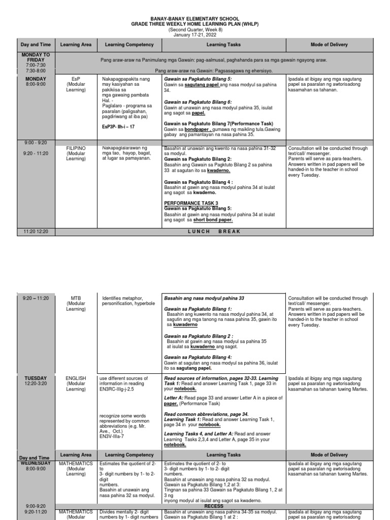 GRADE 3 (4TH STs and Week 8 WHLP) | PDF