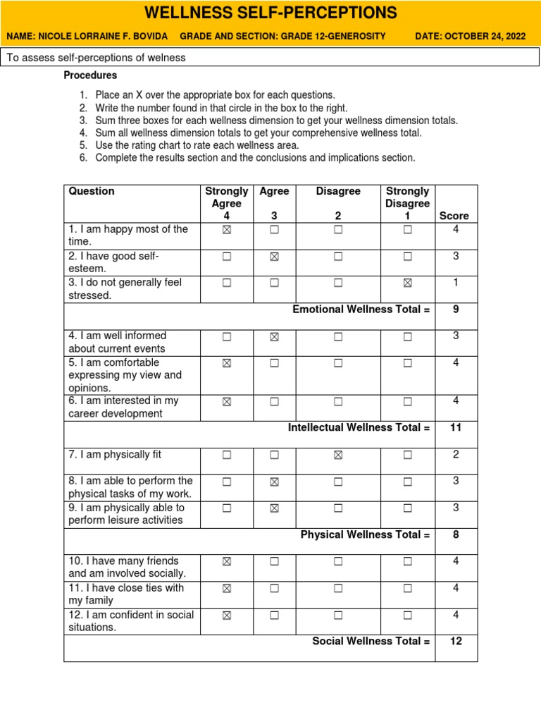 BOVIDA Wellness Self Perceptions 2 | PDF | Psychology | Psychological Concepts