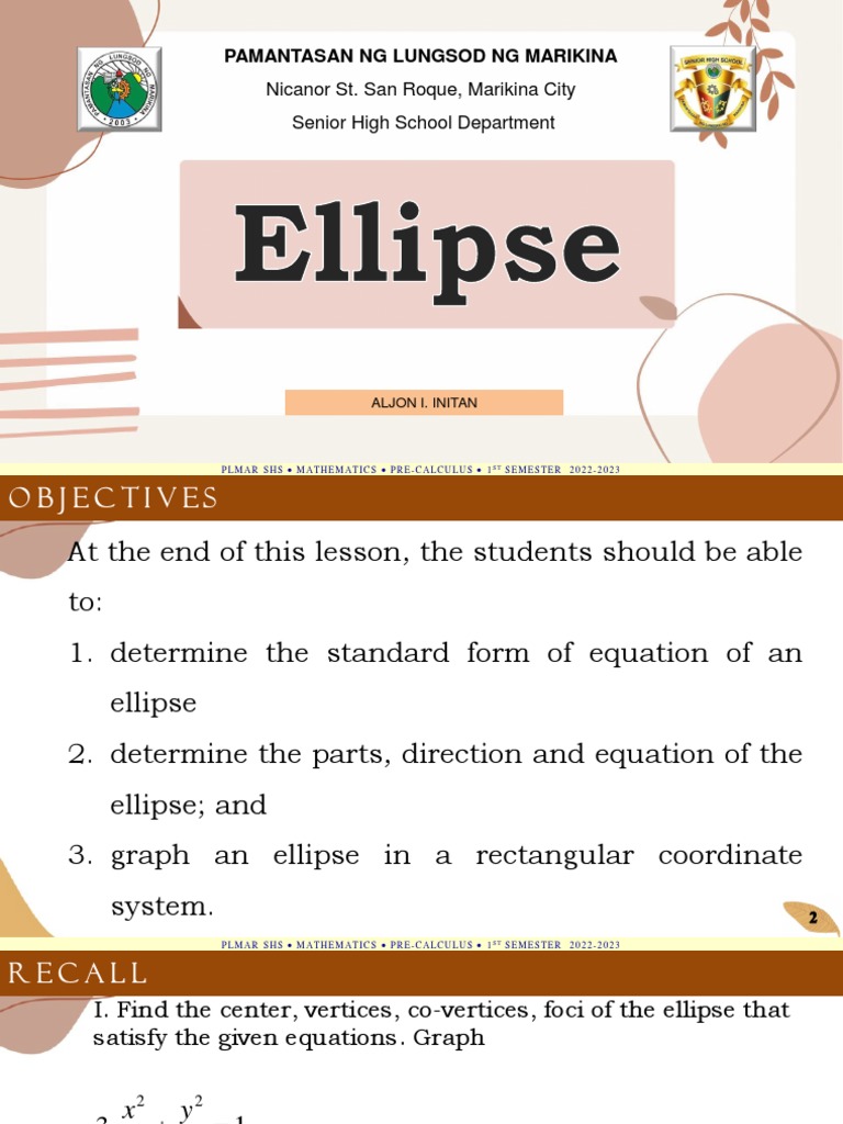 4 1 Ellipse Pdf Ellipse Elementary Geometry 