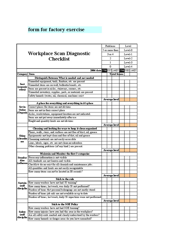 6S Audit Checklist for Factory Exercise | PDF | Safety | Business
