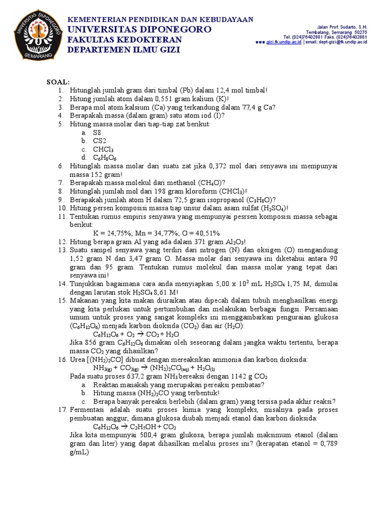 Contoh Soal Kimia Dasar | PDF