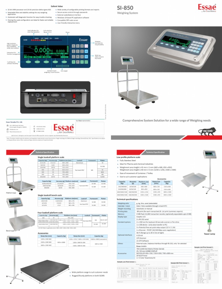 Essae Si 850 Weighing System | PDF