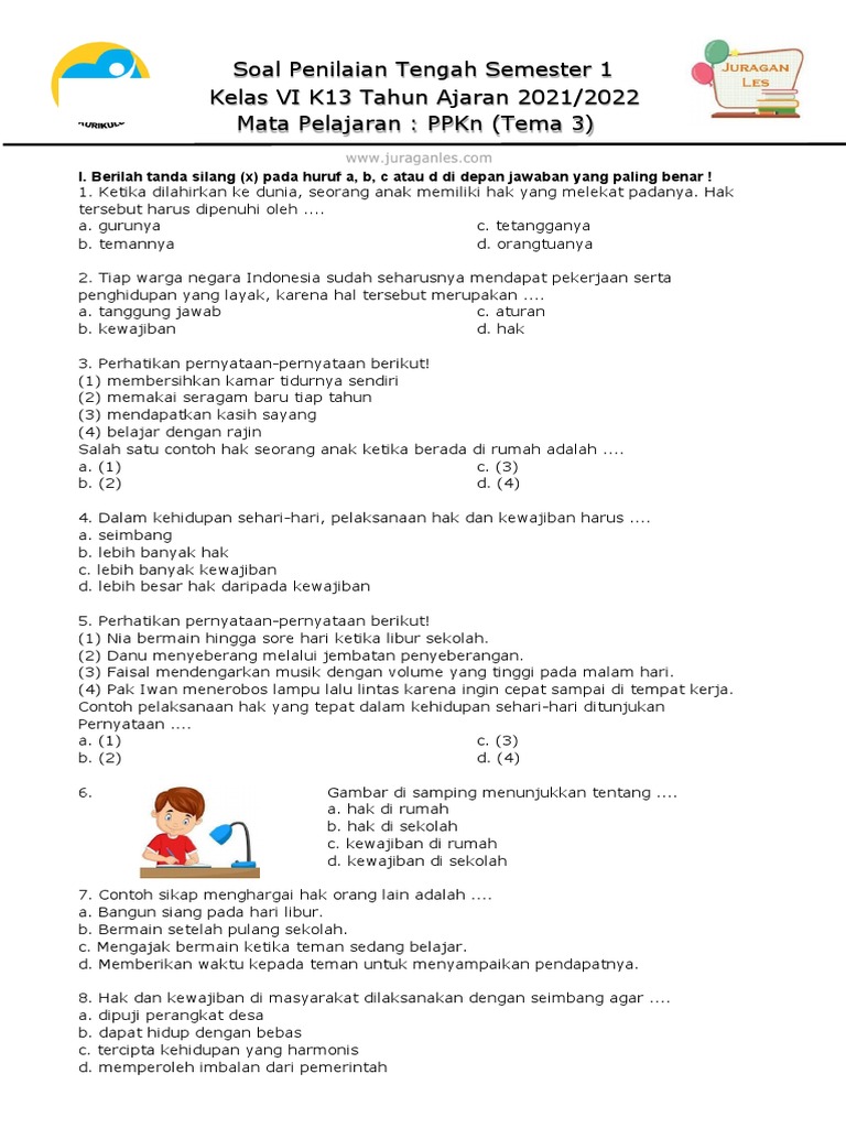 Soal PPKN Kelas 6 Semester 1 (Tema3) 2021 | PDF