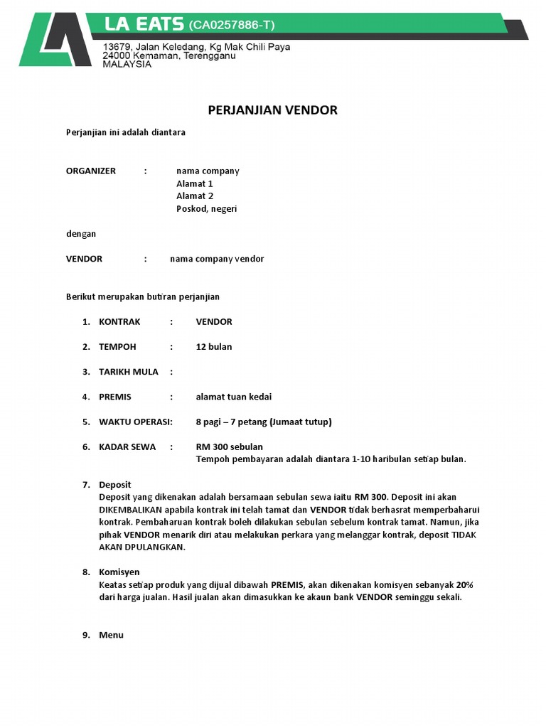 Perjanjian Vendor dan Organizer | PDF