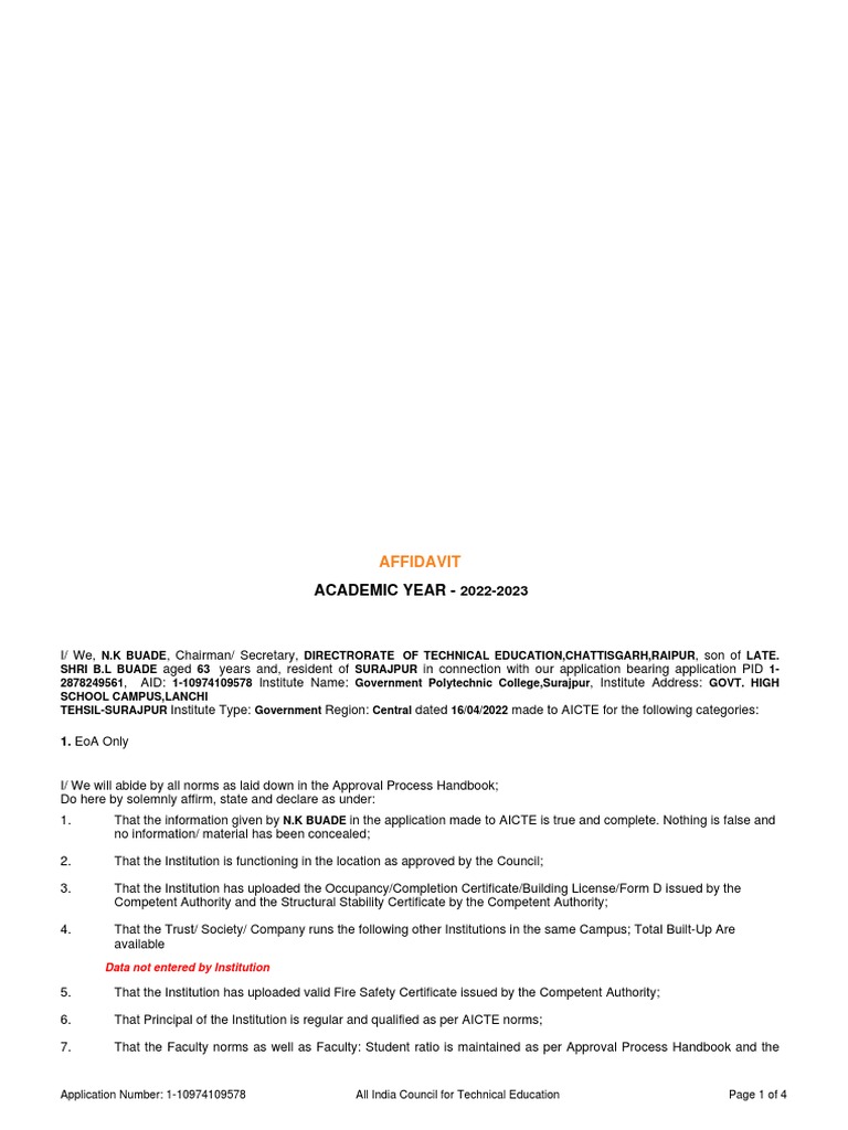 Academic Year - : Affidavit | PDF | Notary Public | Government