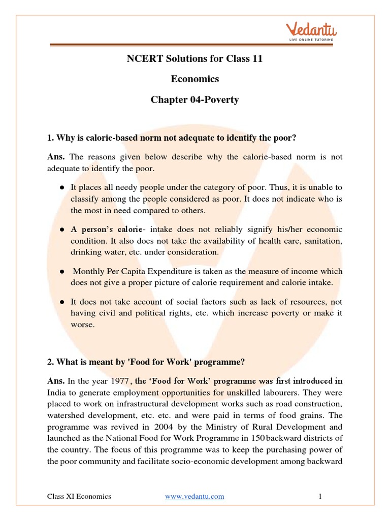 Class 11 Indian Economic Development - Chapter 4 | PDF | Poverty ...