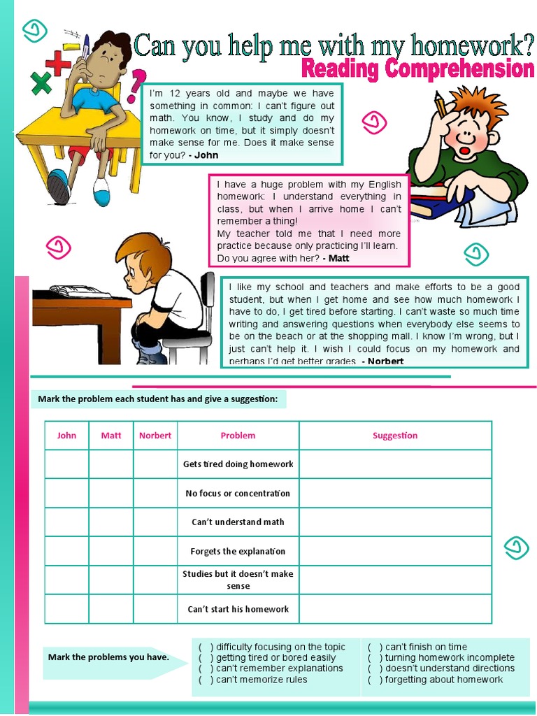 Can You Help Me With My Homework Reading Comp Shou Grammar Drills ...