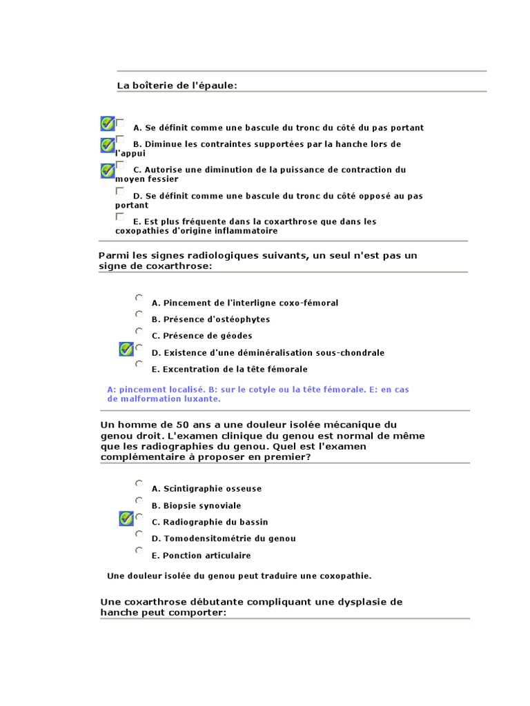 Diagnostic et signes de coxarthrose | PDF | Genou | Hanche