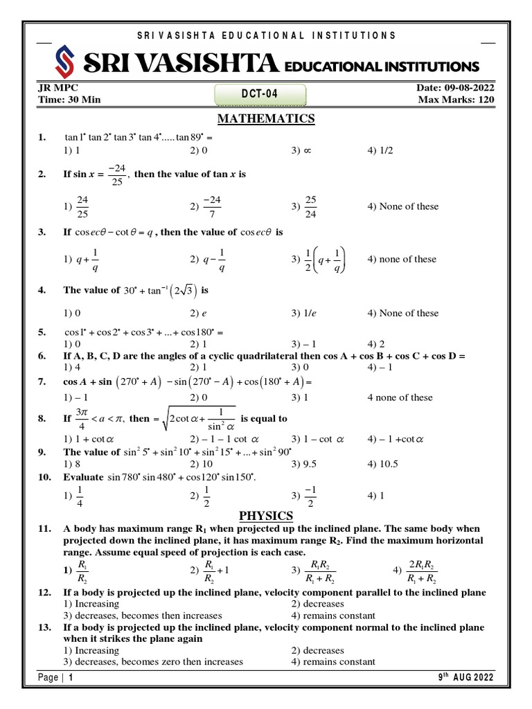 JR MPC DCT-04 - Ex DT - 09-08-22 - QP | PDF | Ionic Bonding | Condensed Matter