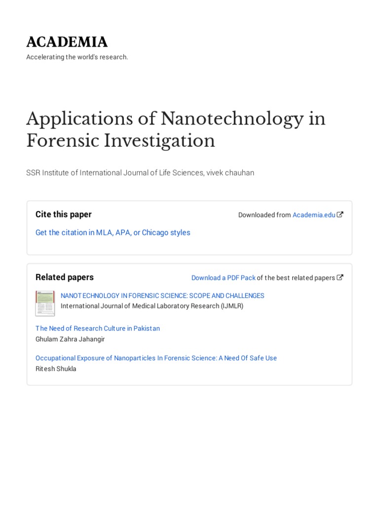 Applications of Nanotechnology in Forensic Investigation | PDF ...