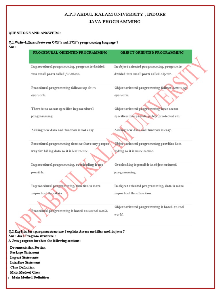 Java Programming Q and With Answers | PDF | Java Virtual Machine | Class (Computer Programming)