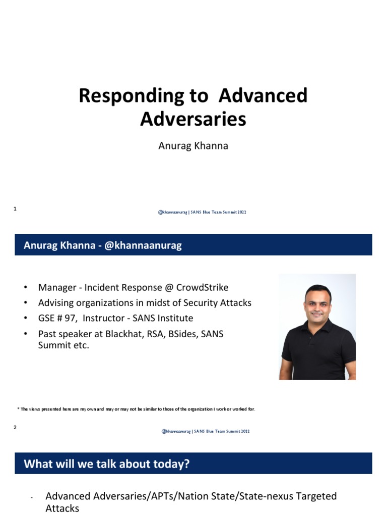 Responding To Advanced Adversaries, Anurag Khanna | PDF | Security | Cyberwarfare