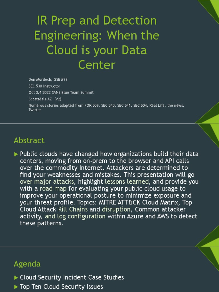 IR Prep and Detection Engineering When The Cloud Is Your Data Center, Don Murdoch | Download ...