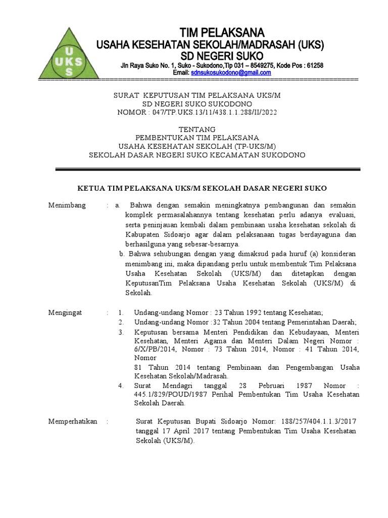 SK Tim Pelaksana Uks | PDF