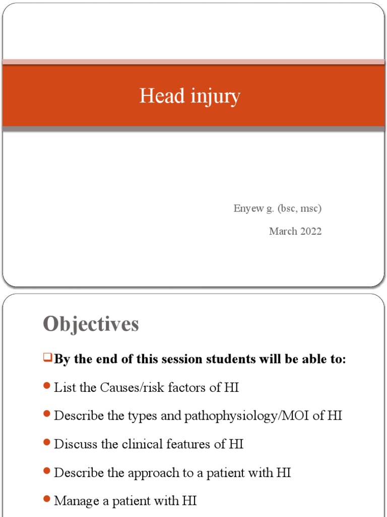 Finished Head Injury Ppt-1 | PDF | Traumatic Brain Injury | Human Head ...