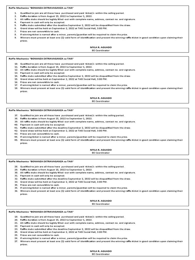 BE 2022 Raffle Mechanics | PDF