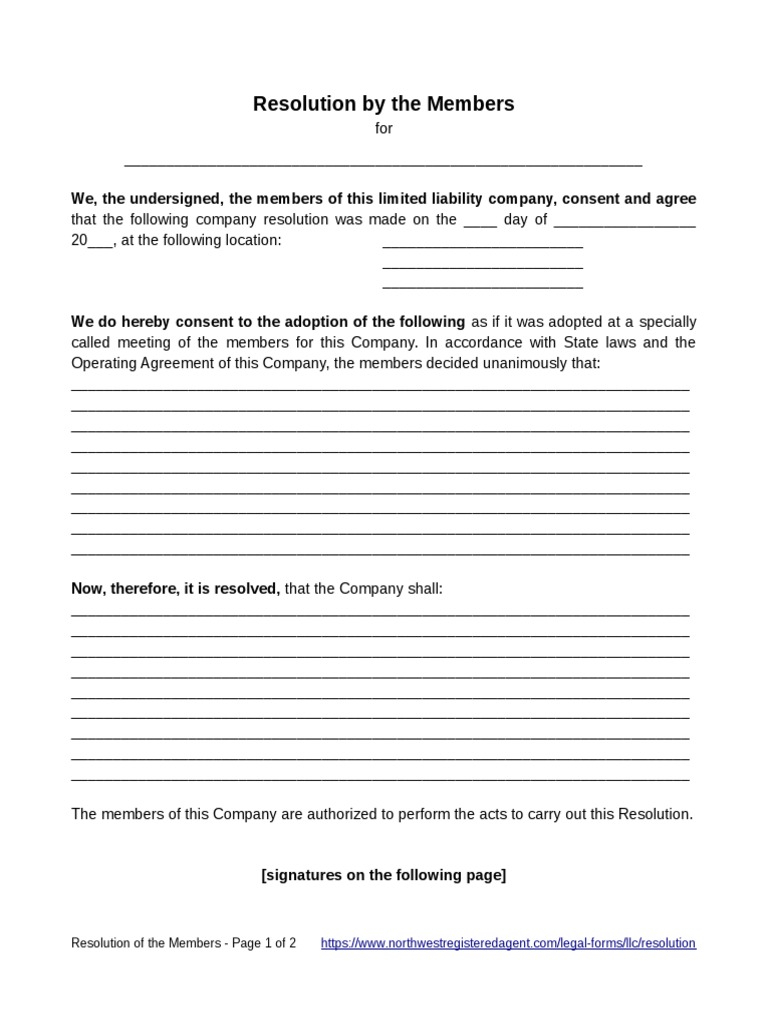 Member-Resolution LLC | Download Free PDF | Limited Liability Company ...
