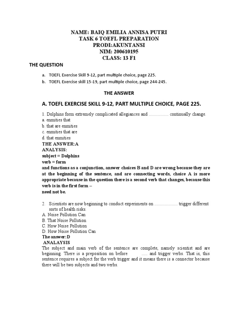 The Answer Task 6 Toefl Preparation | PDF | Subject (Grammar ...