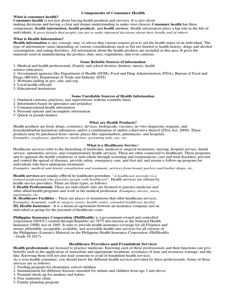 Components of Consumer Health | PDF | Health Care | Health Professional