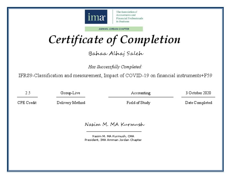 IFRS9 Classification and Measurement Certificate | PDF