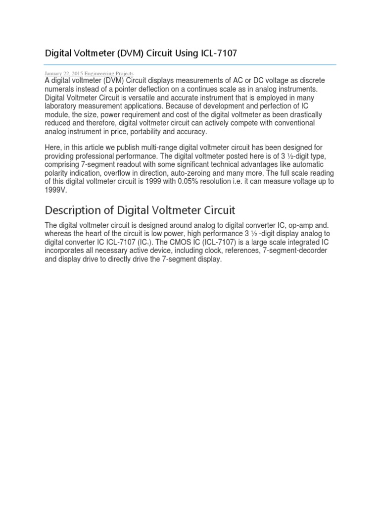 7107 Voltmeter | PDF | Analog To Digital Converter | Electronics