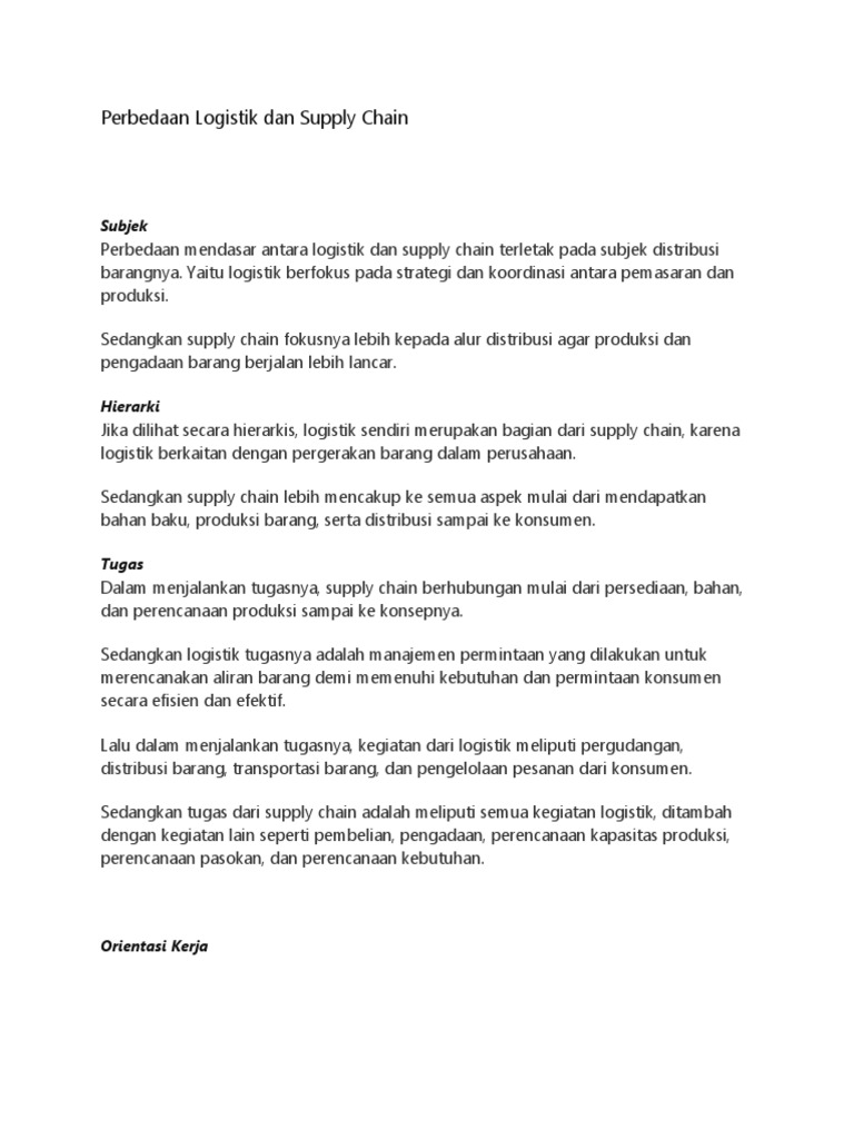 Perbedaan Logistik dan Supply Chain | PDF