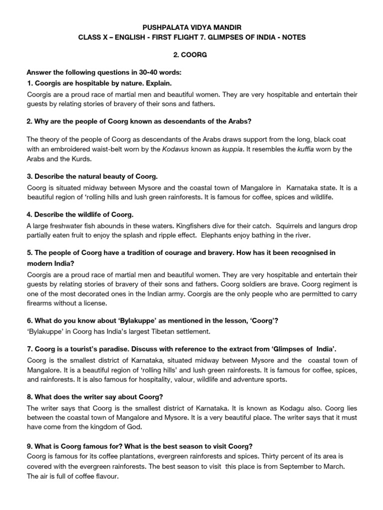 Class X - FF 7.2 Coorg - Notes - Done | PDF | Travel | History